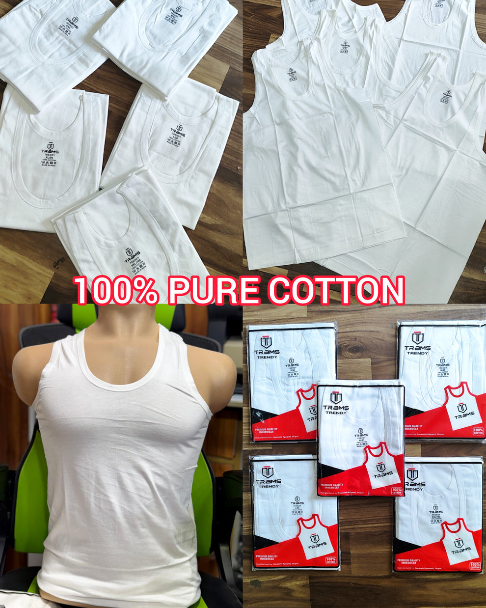 (Pack of 6) TRAMD Baniyan 100% Cotton Sleeveless Regular Fit Vest Rs 4 ...